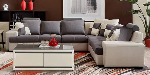 Alesandra 7 Seater LHS Corner L Shape Sofa In Dark Grey & Cream Colour ...